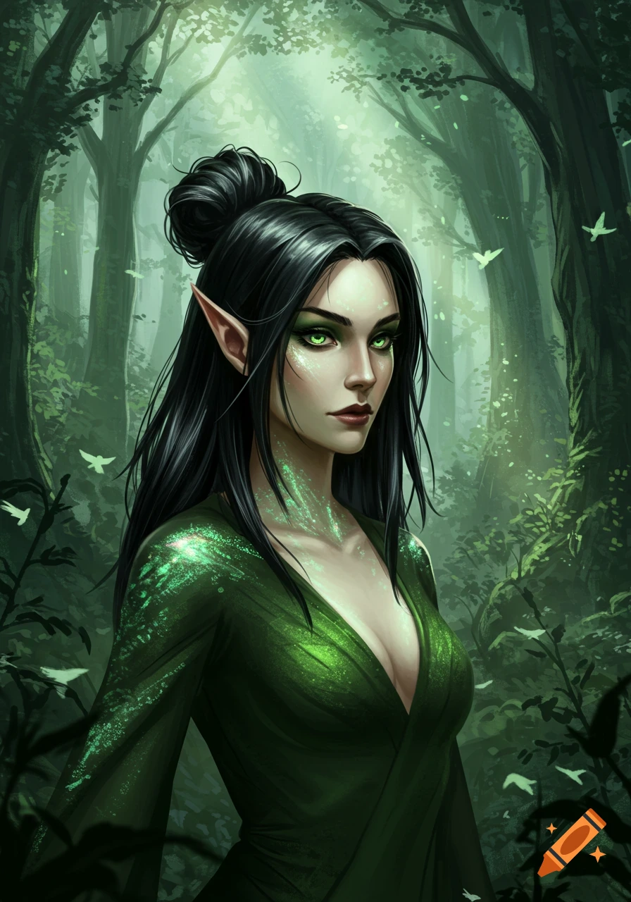 Digital painting of a beautiful woman with long, curly brown hair and ...