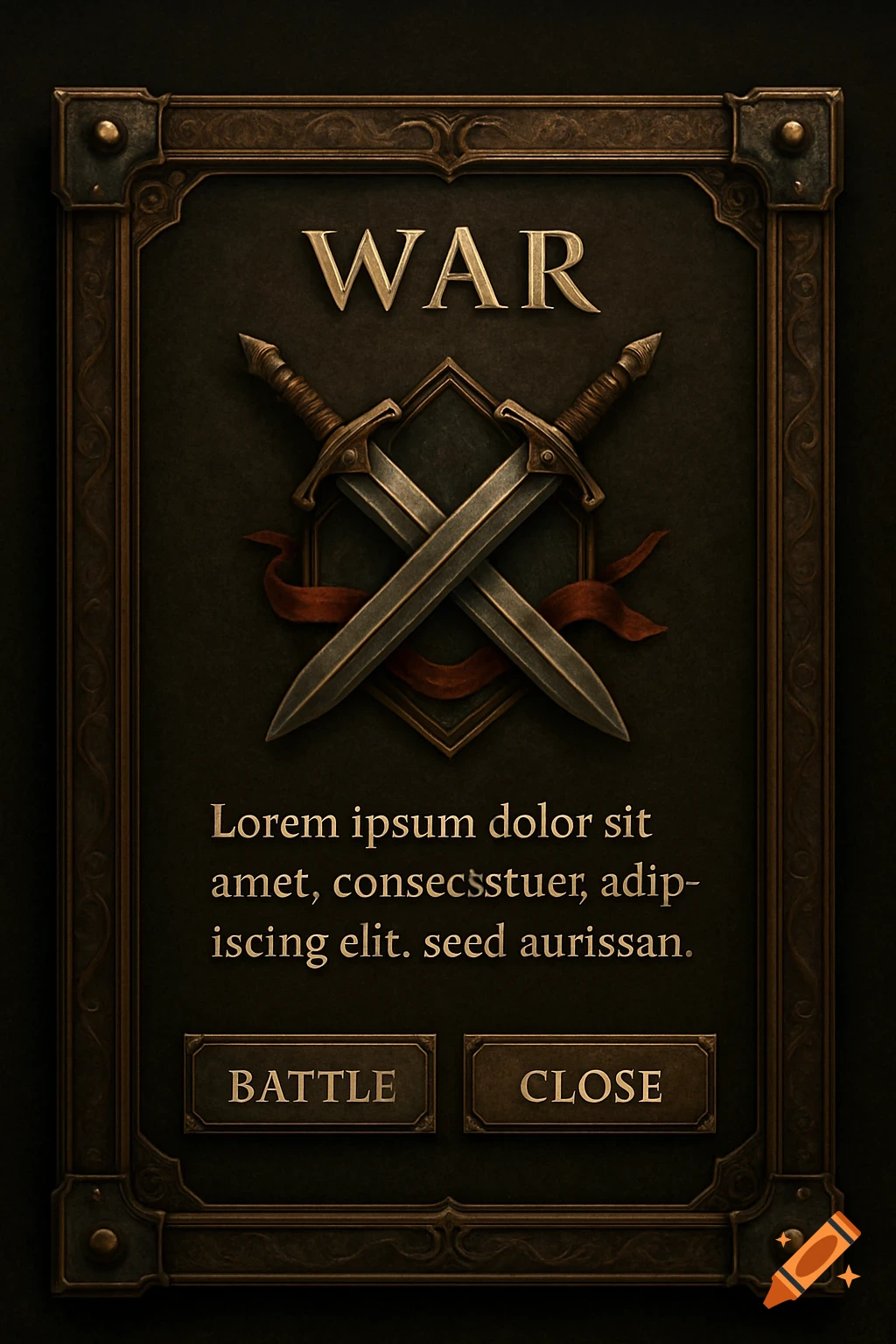 Dark, ornate medieval-style RPG video game popup panel with bronze ...