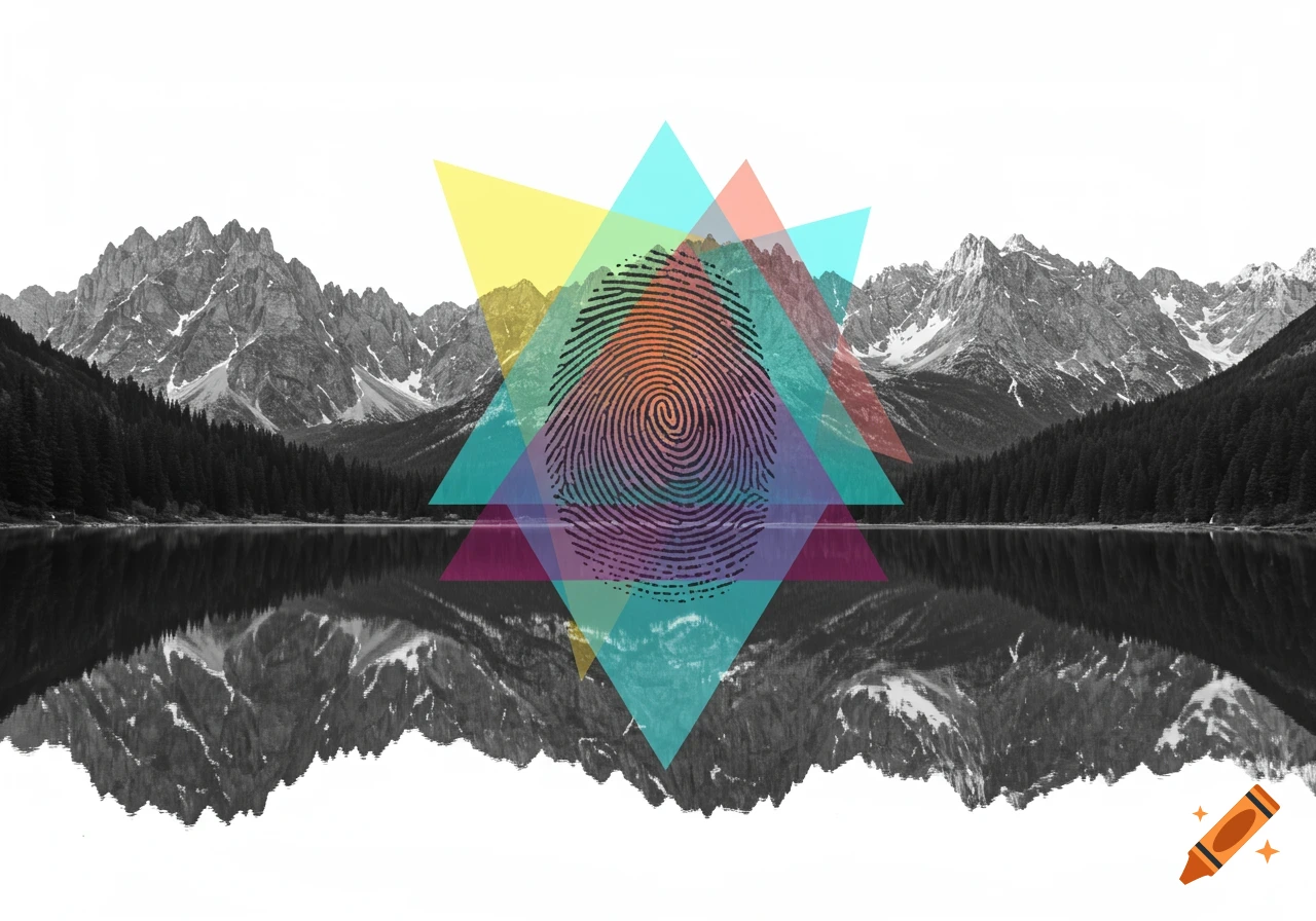Black and white photo of a mountain range reflected in water, overlaid ...