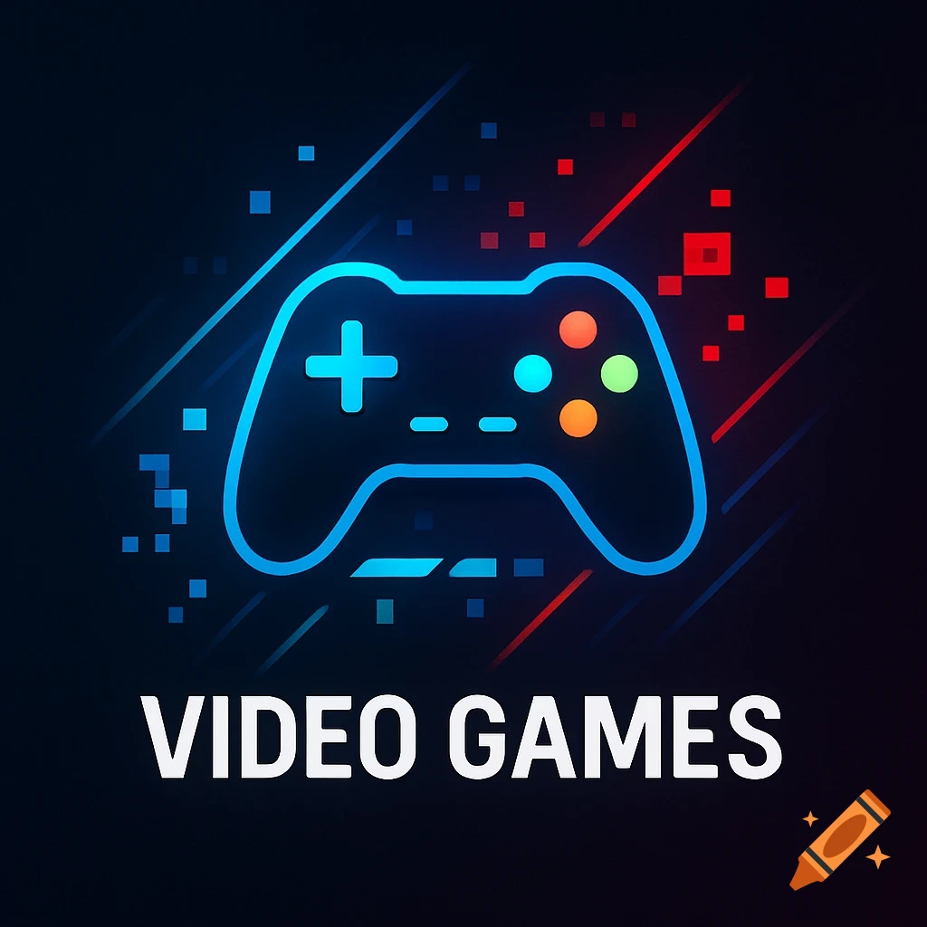 Gaming logo with a neon-glowing controller and lightning bolt over a ...