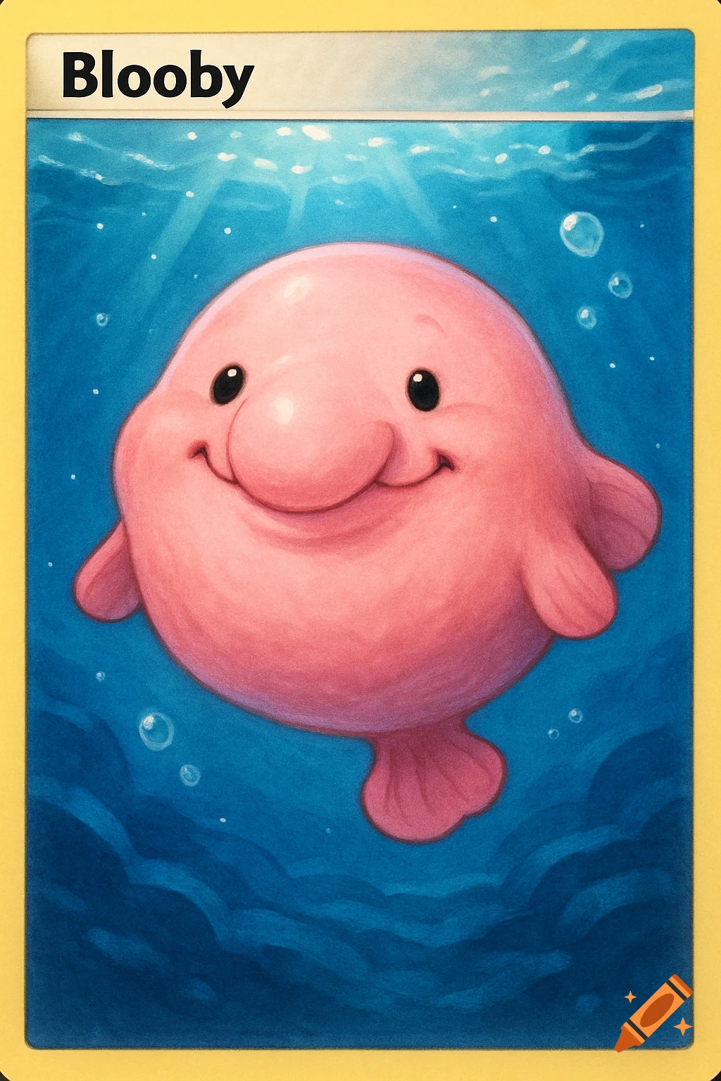 Cute pink blobfish smiling underwater, depicted as a cartoon Pokemon ...