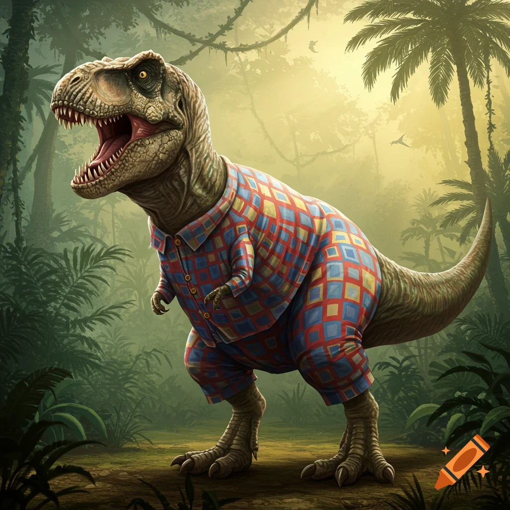 Cave painting of a Tyrannosaurus Rex riding a bicycle on Craiyon