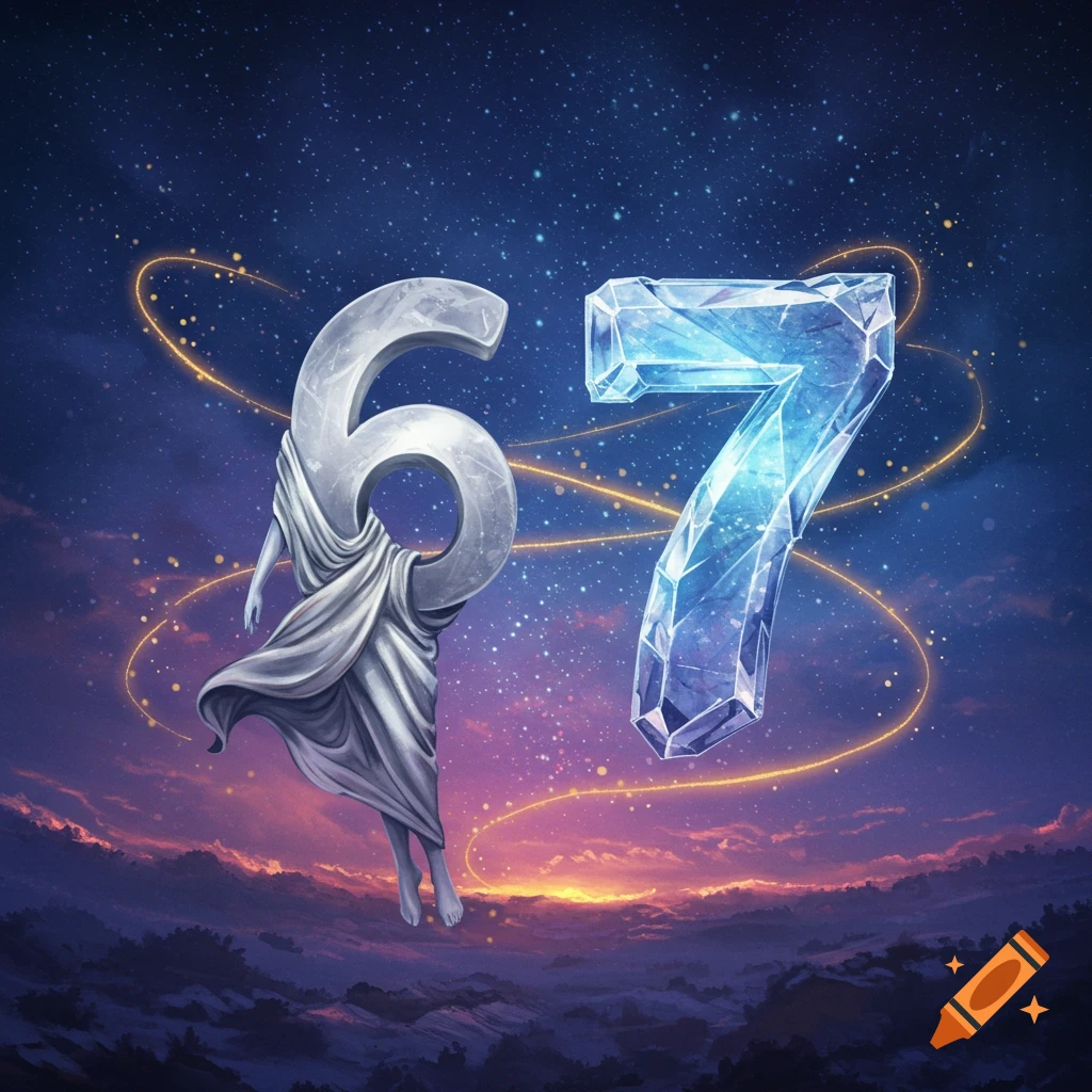 Stylized stone number 6 draped in white fabric next to a glowing blue ...