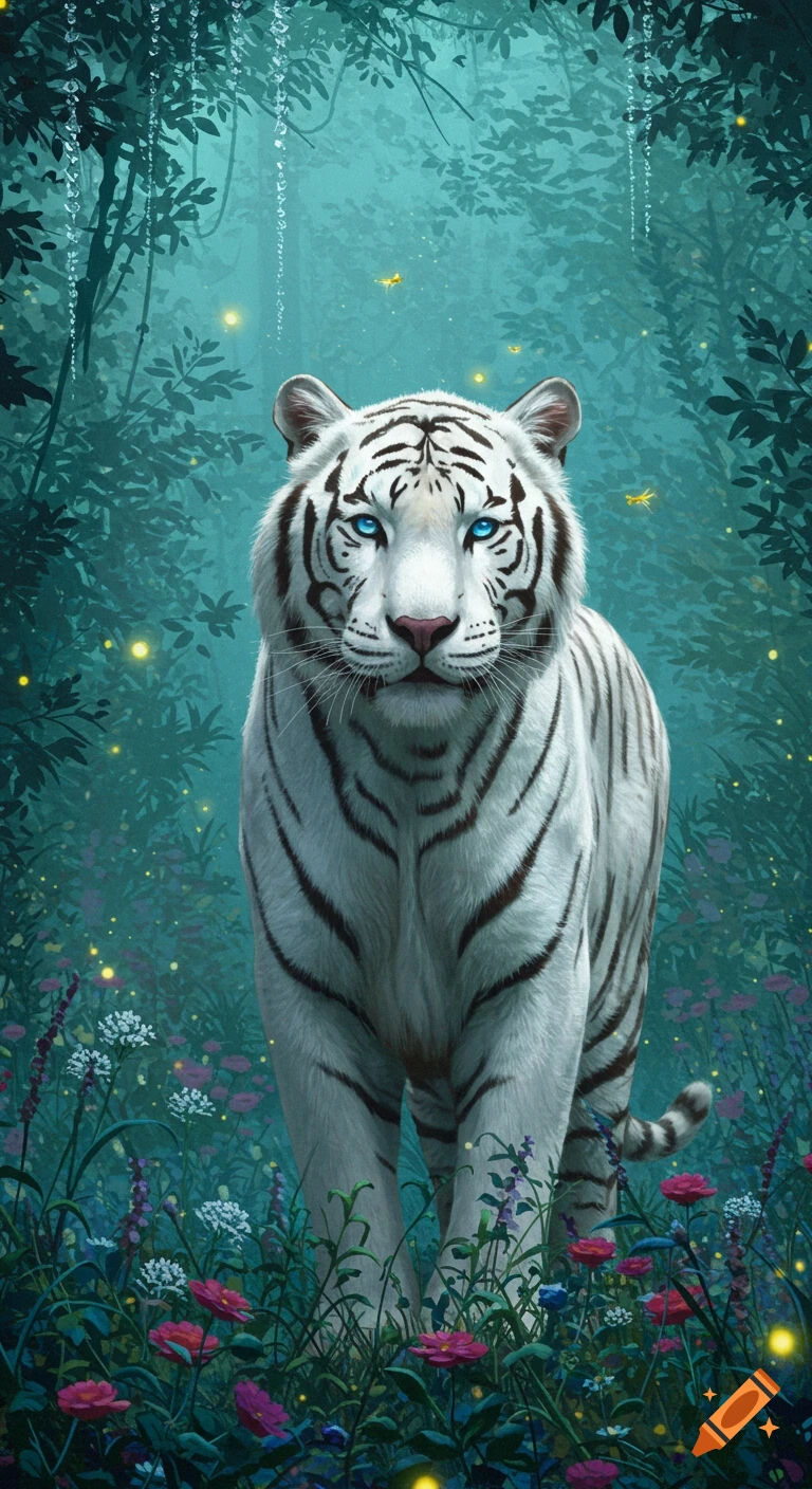 A majestic white tiger and a fluffy brown llama stand together in a ...