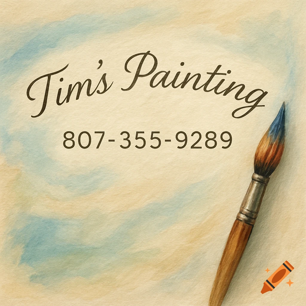 Watercolor business card for 'Tim's Painting' with the phone number 807 ...