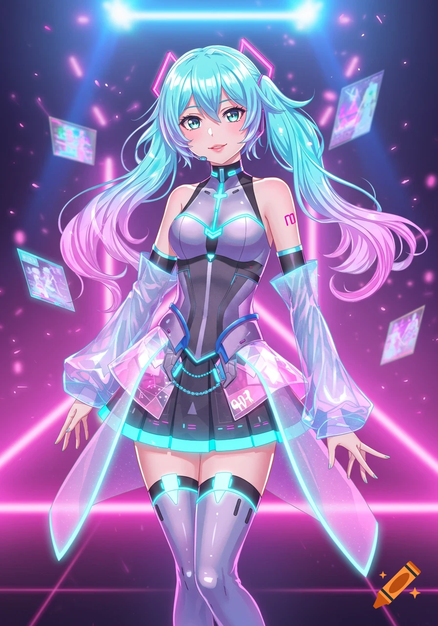 An anime woman with long purple hair in a red and black futuristic suit ...