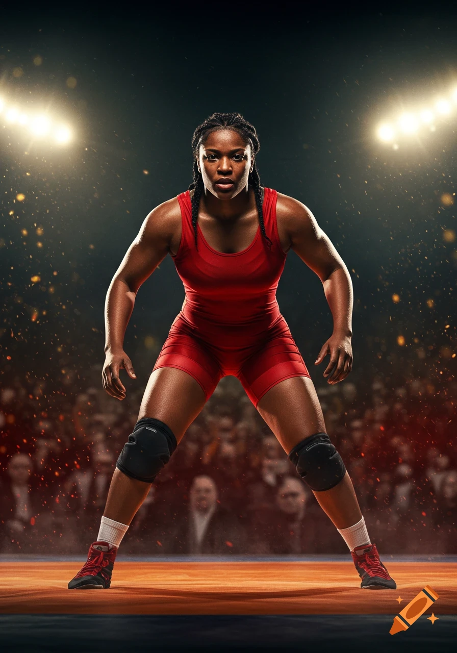 A dramatic shot of an empty wrestling ring with a microphone on the ...