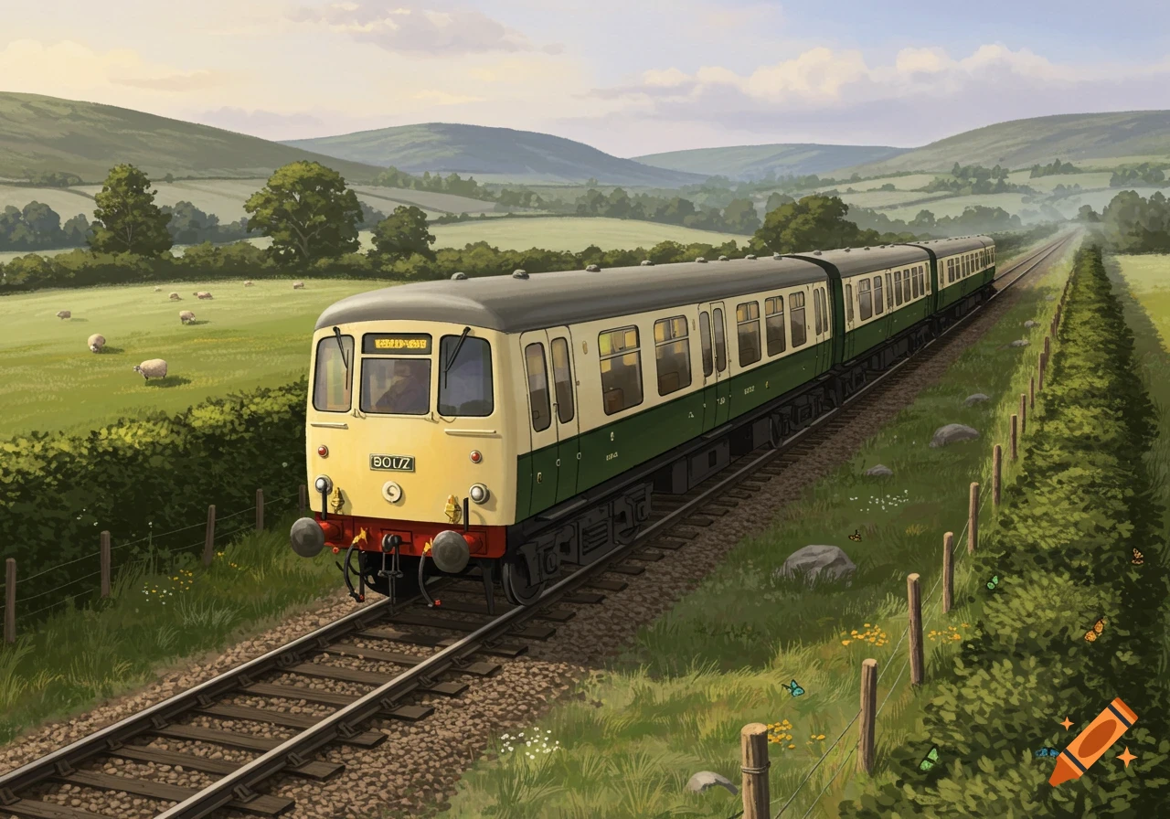 A detailed model train set featuring green steam trains on winding ...