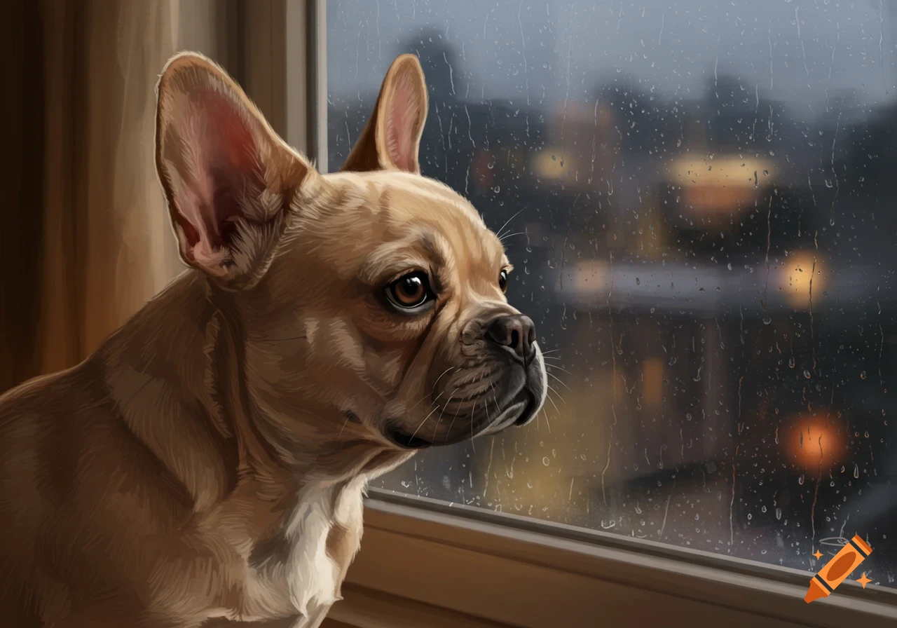 A light brown French Bulldog puppy looks up at a human hand holding a ...