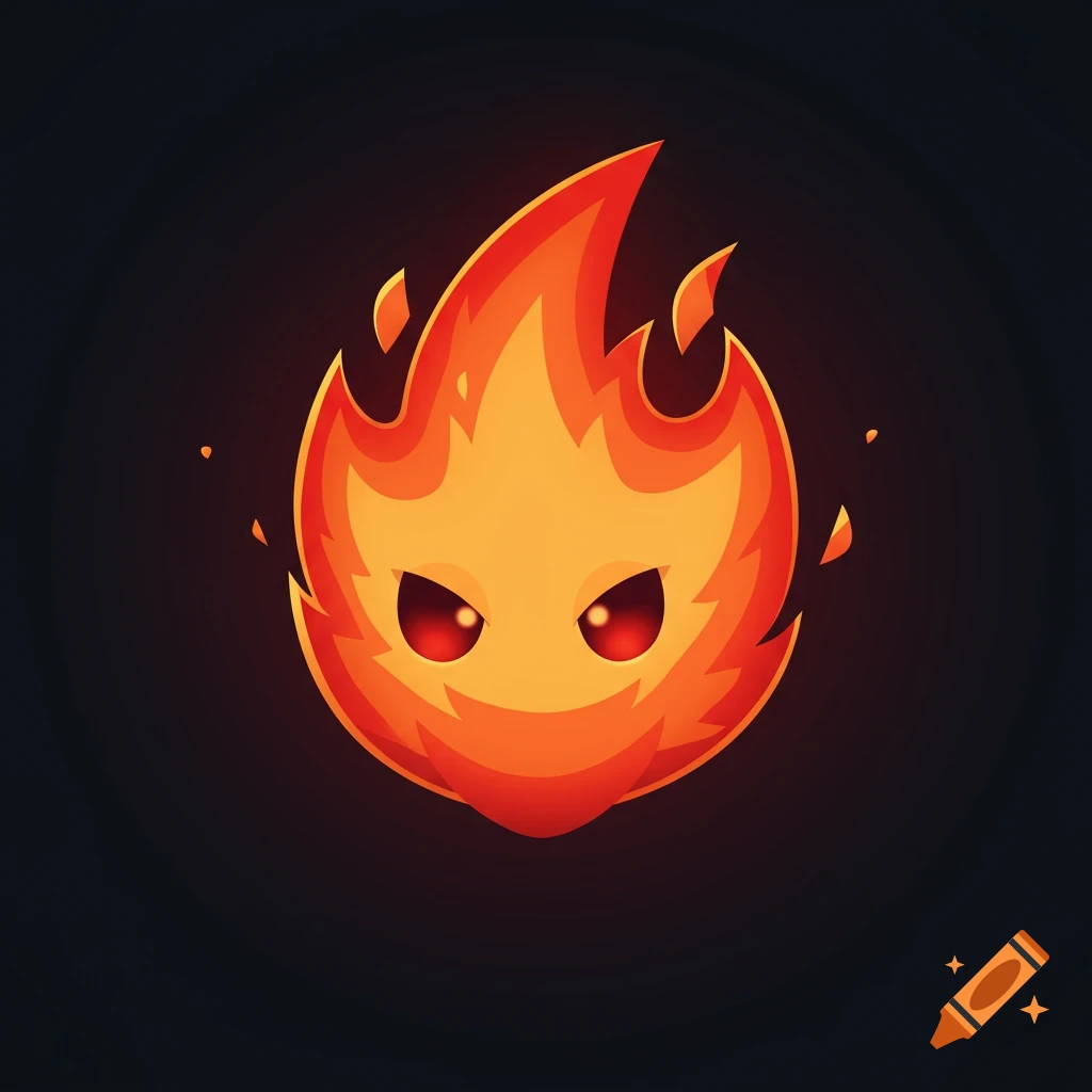 A stylized comic-style illustration of a vibrant red and yellow flame ...