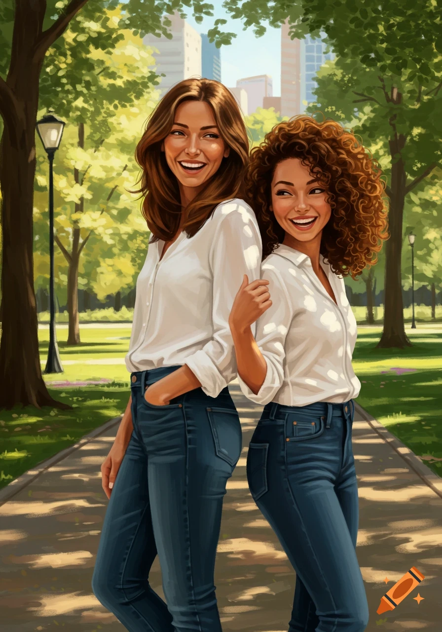 Two women in satin blouses and short skirts pull each other's hair in a ...