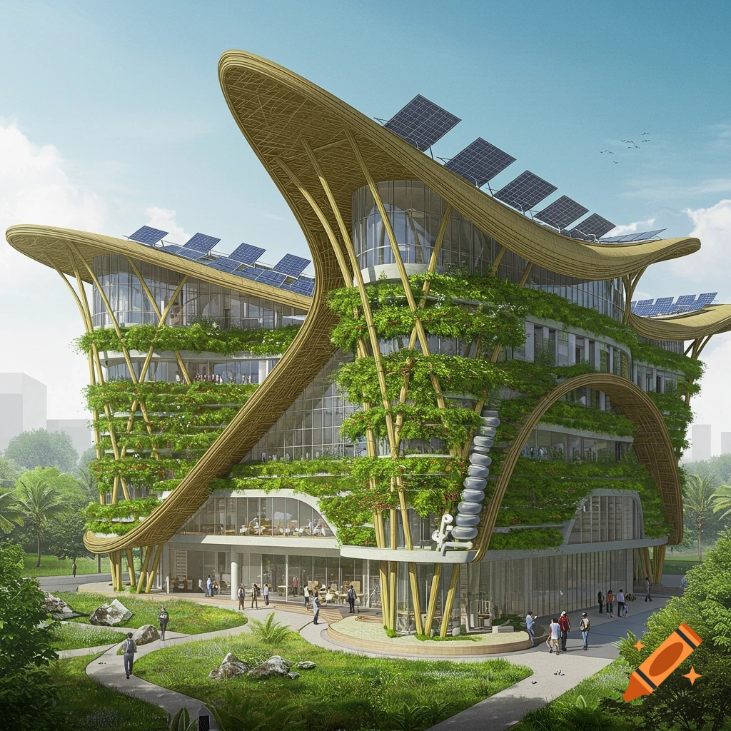 Photorealistic rendering of a bright, modern multi-story building ...