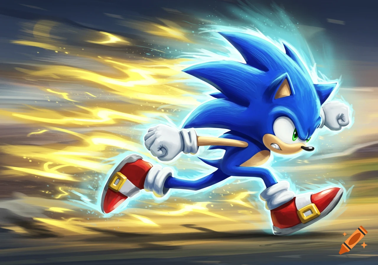 Sonic the Hedgehog running at super speed, leaving yellow and blue ...