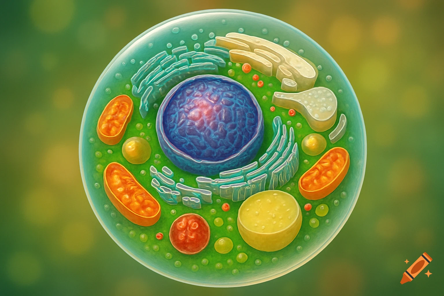 A detailed 3D rendering of an animal eukaryotic cell, showing its ...