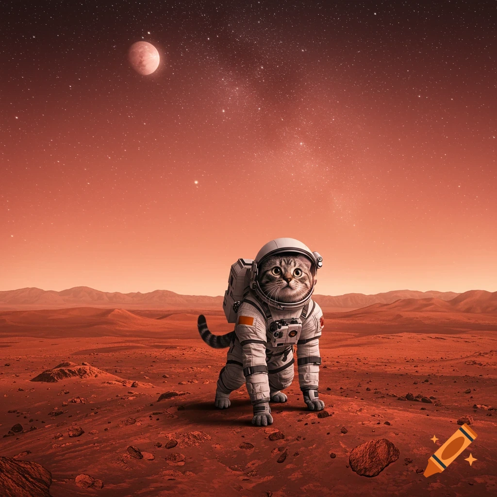 Photorealistic image of a tabby cat astronaut wearing a white suit ...