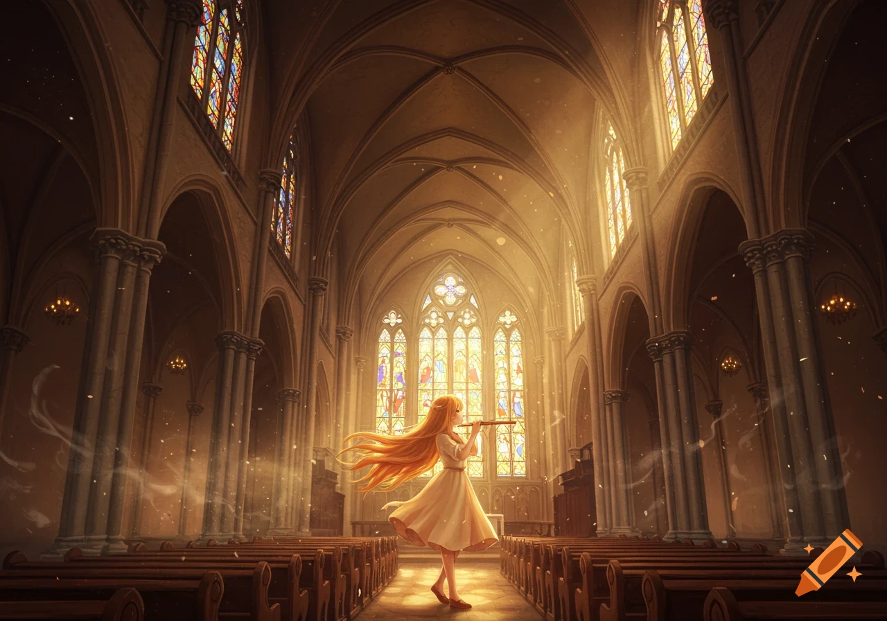 Anime-style toddler in bishop robes holding a crozier, standing in a ...