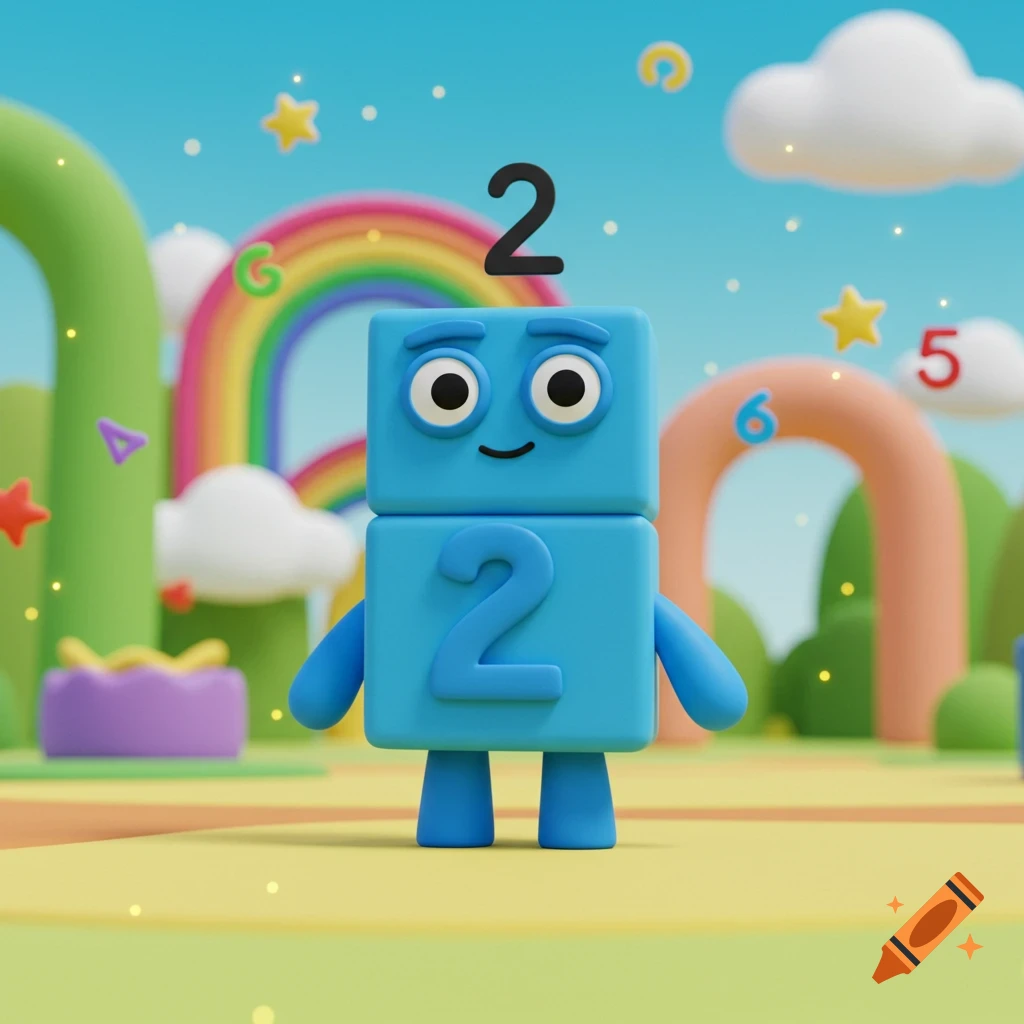 A cute, blue block character with the number 2 on its front, smiling in ...