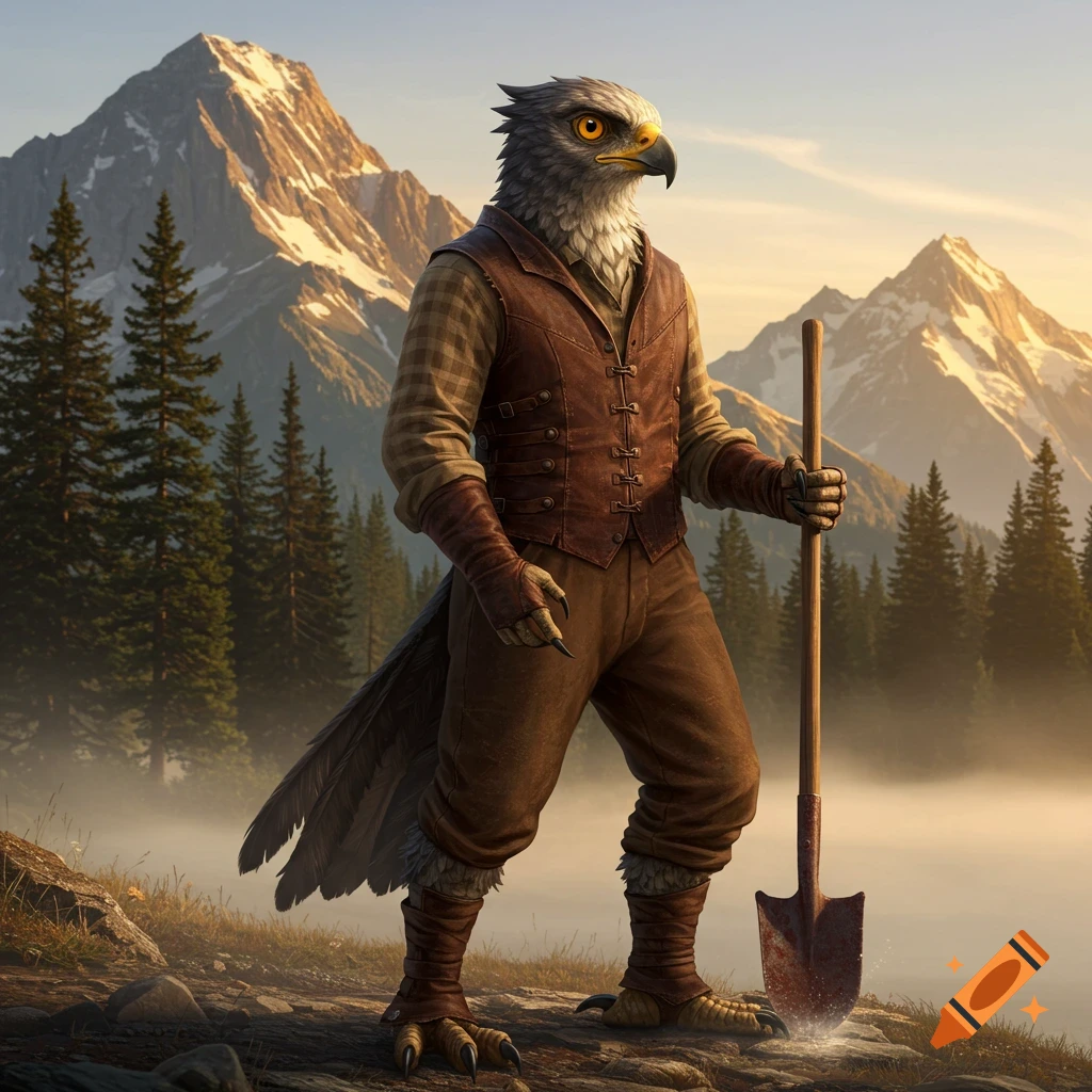 Photorealistic humanoid Gypaetus barbatus in a leather vest and ...