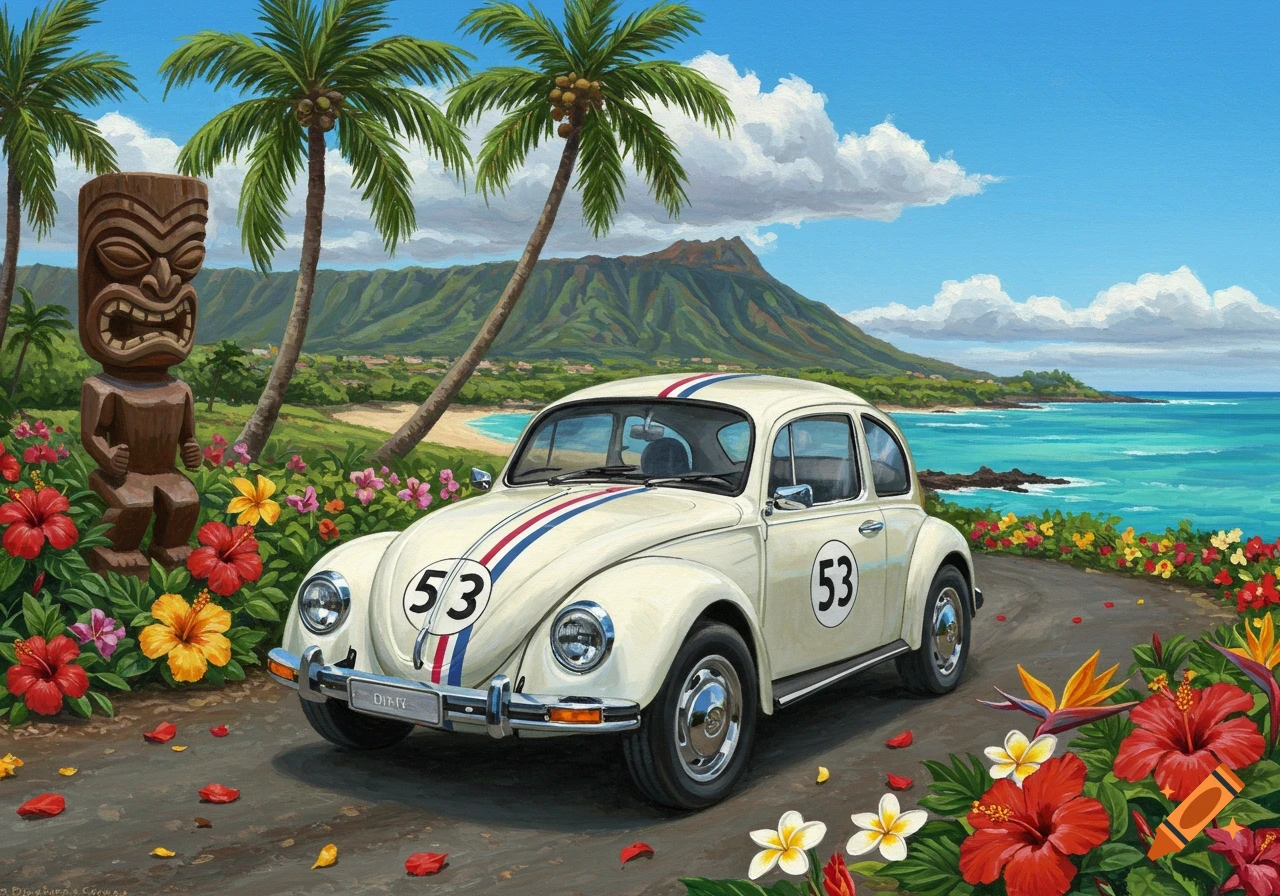 Colorful illustration of a Las Vegas-themed golf cart with a woman ...