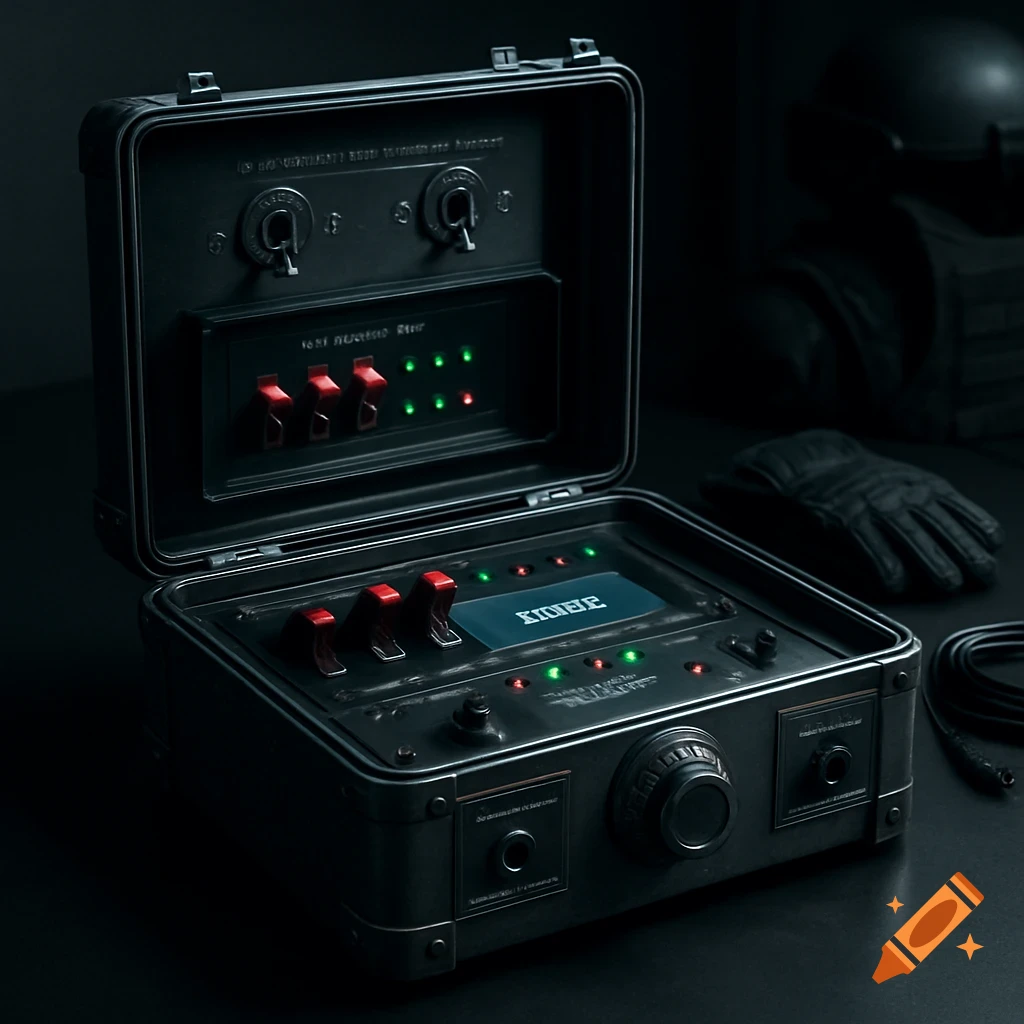 A photorealistic image of an open, high-security, reinforced steel ...