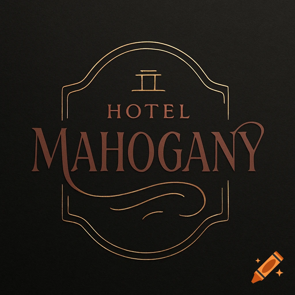Luxury gold and mahogany Hotel Mahogany logo on a dark background. on ...