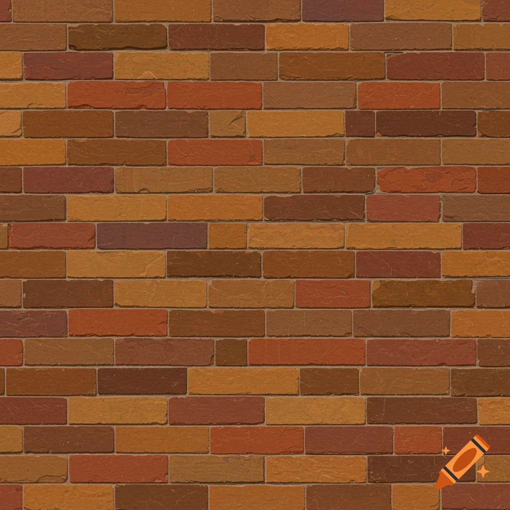 Seamless hand-painted brick wall texture with various shades of orange, red, and brown bricks ...