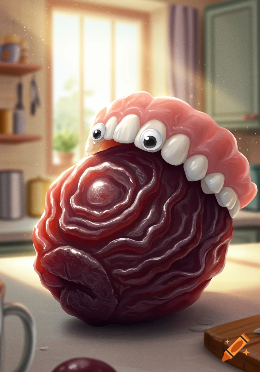 An angry, round, orange cartoon character, possibly a dough creature ...