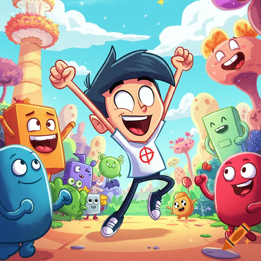 A red cartoon demon in a yellow and orange striped bathing suit stands ...