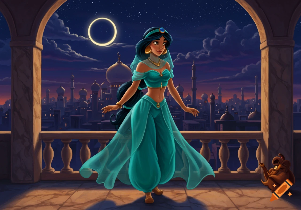 Colorful fantasy illustration of two princesses riding a magic carpet ...