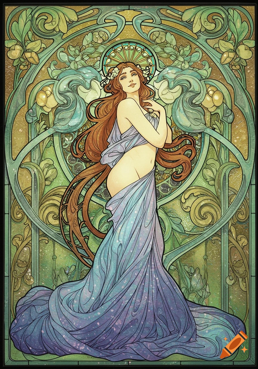 Six Art Nouveau style portraits of women representing spring, summer ...