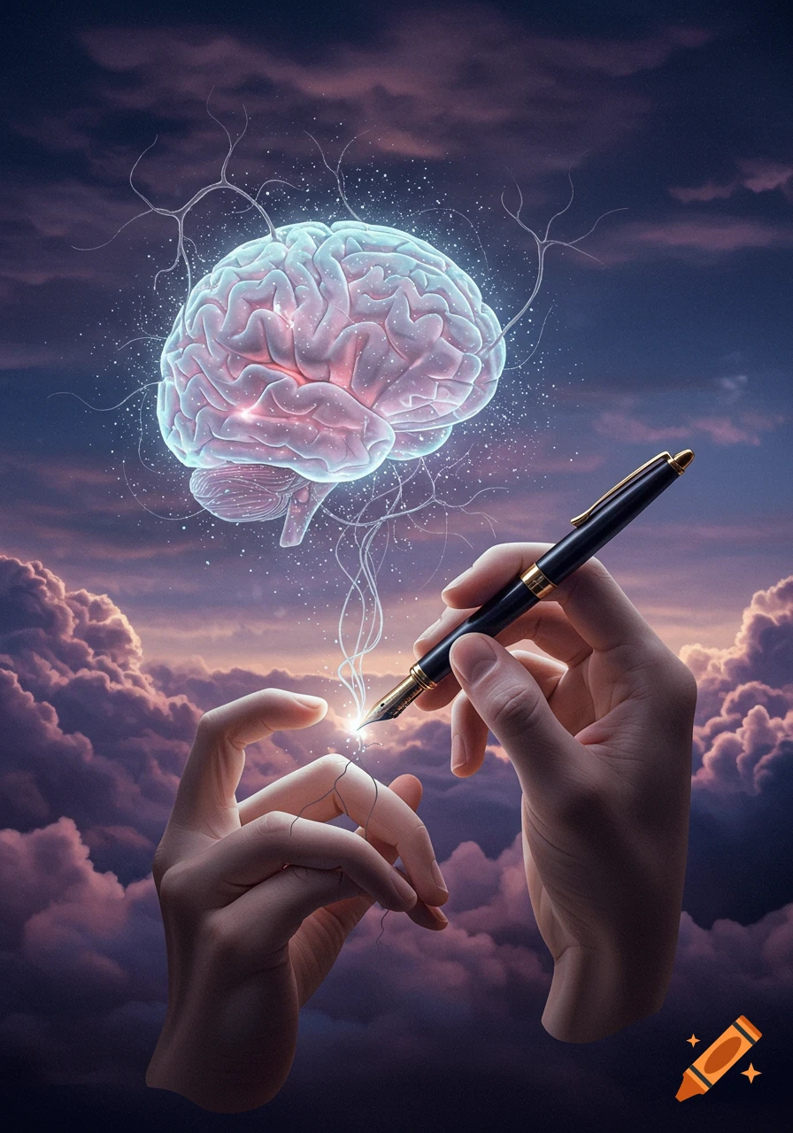 A cute cartoon brain with a happy face, wearing a blue polka-dotted ...