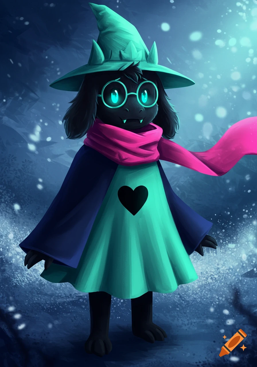 A cartoon character with blue spiky hair and fangs, wearing a black and ...