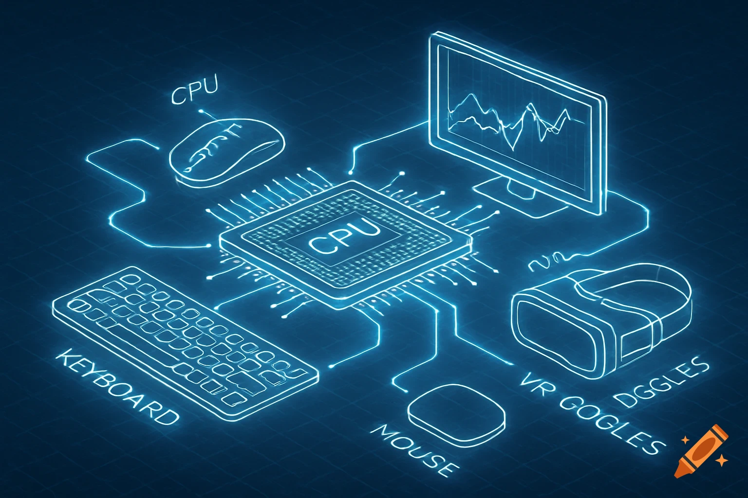 Flat vector illustration of a stylized computer motherboard in muted ...