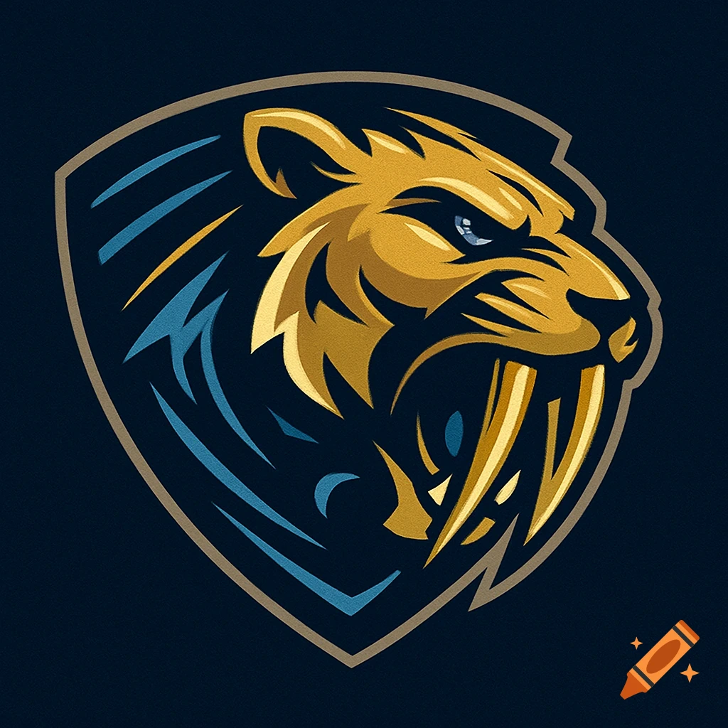 Sleek white, blue, and gold boat logo with a prominent silver 'T' shape ...