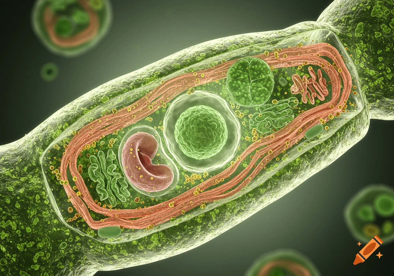 Vibrant illustration of a plant cell showing nucleus, chloroplasts ...