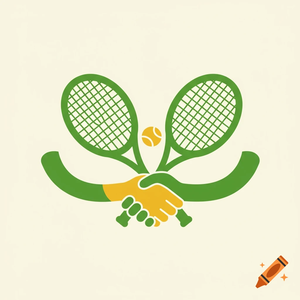 Green and yellow vector logo of tennis rackets, a handshake, and a ...