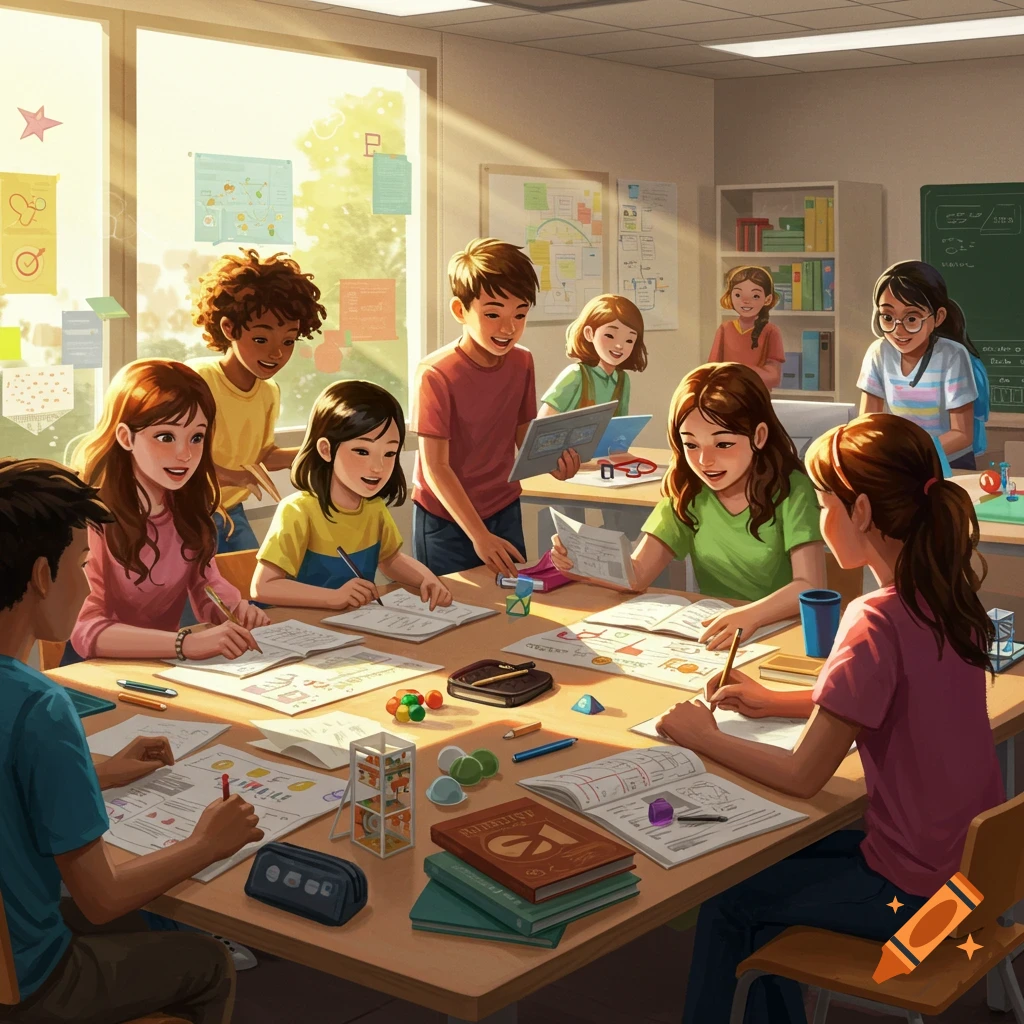 A smiling black boy holds an old math textbook high in a bright ...