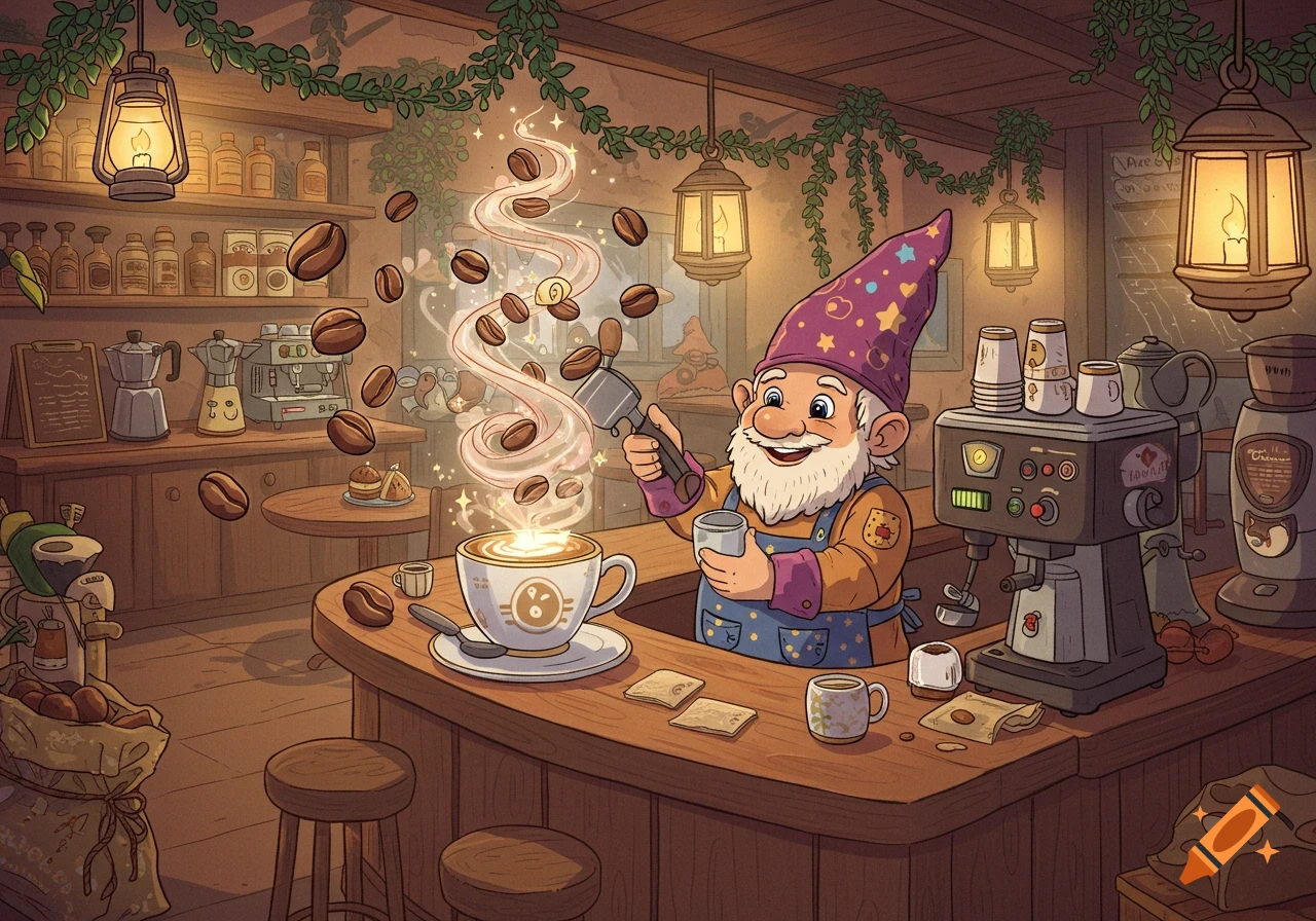 A charismatic gnome huckster stands on a crate in a vibrant fantasy ...