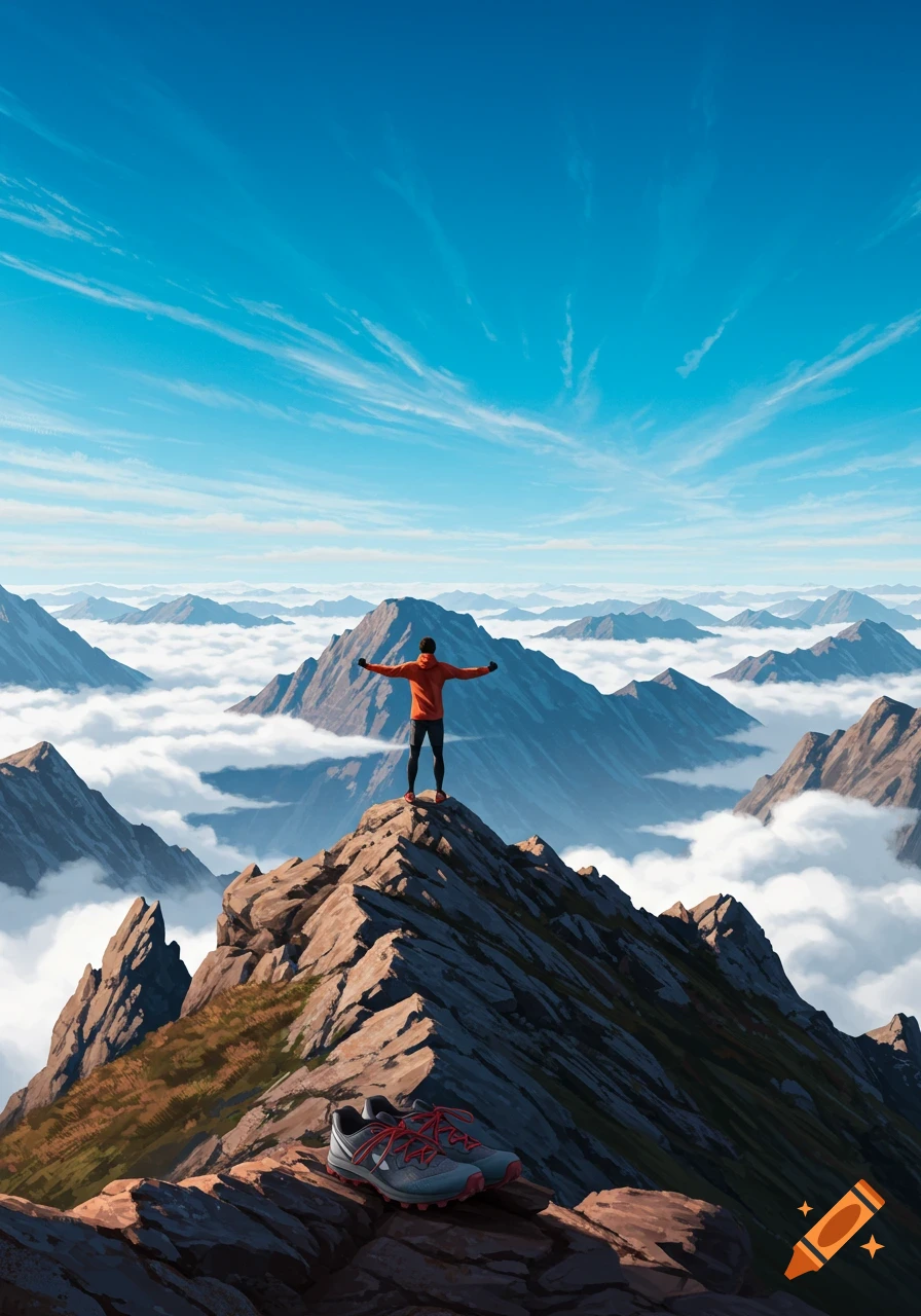 A solitary figure stands on a cliff edge, looking down into a massive ...