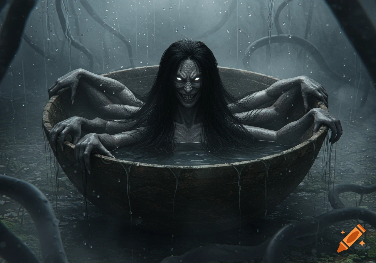 Photorealistic portrait of a person with dark hair, head tilted back ...