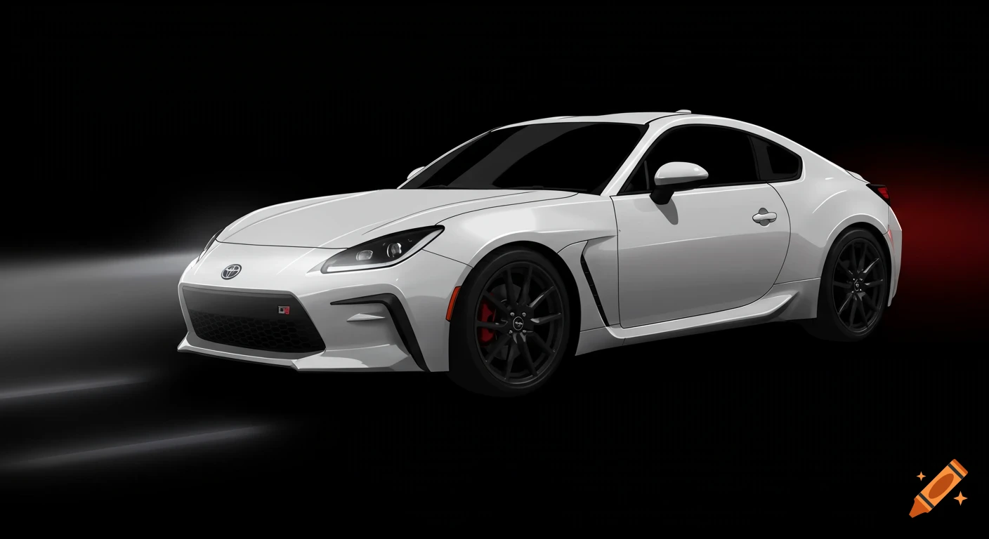 A white Toyota GR86, drawn in the style of Initial D, with its ...
