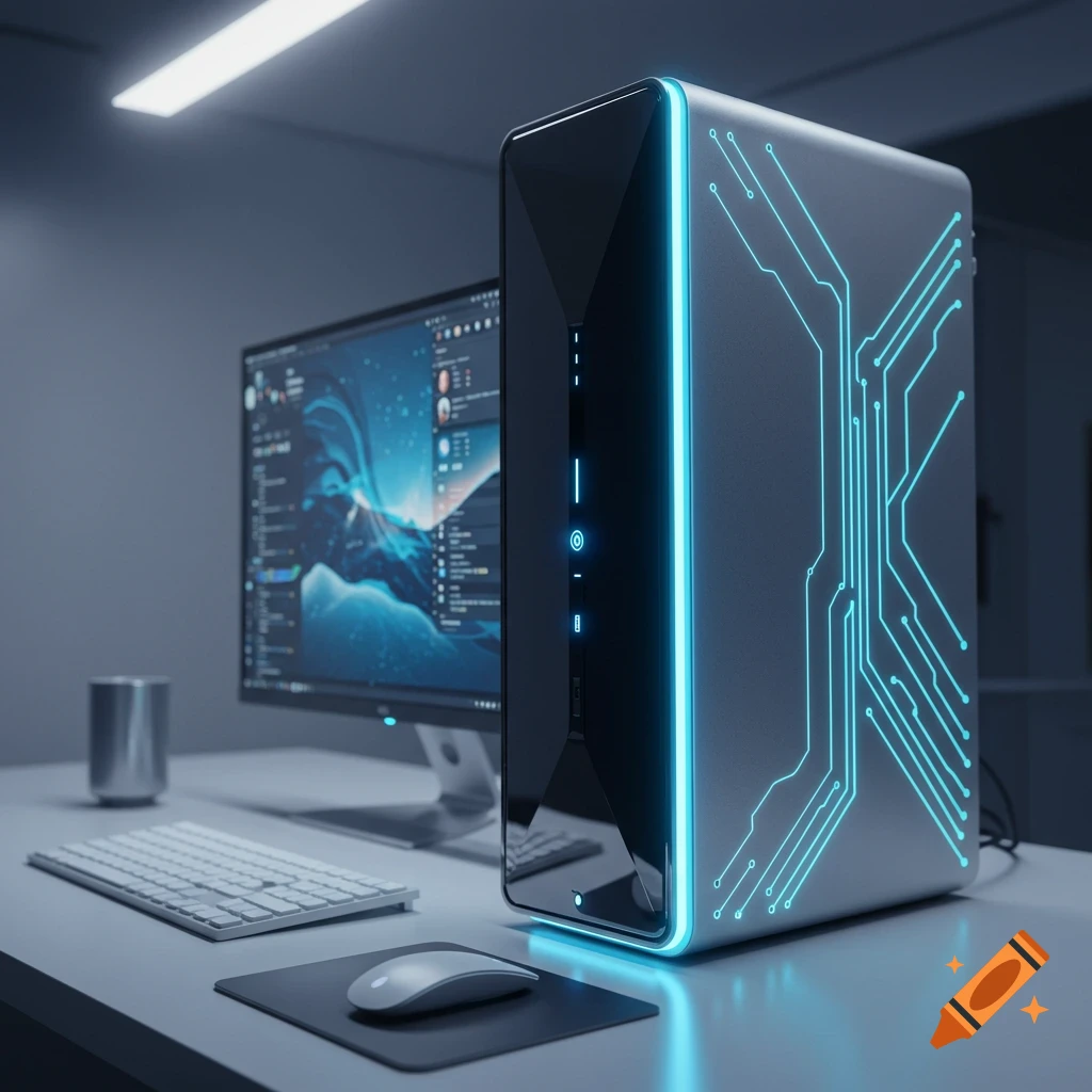 Three wooden trash cans with neon tech accents in a glowing digital ...