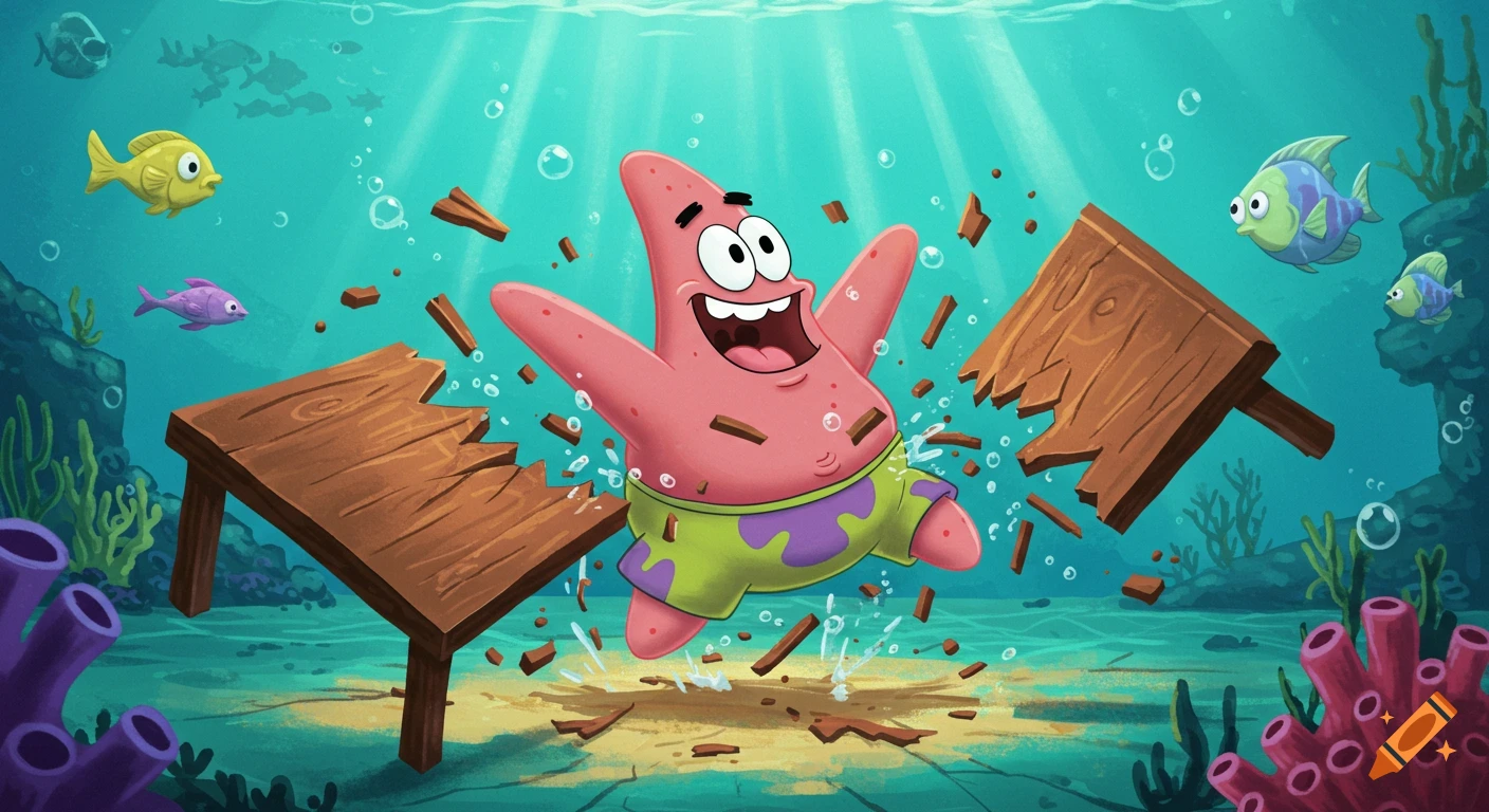 SpongeBob in a pink dress and Patrick in a yellow sweater and glasses ...