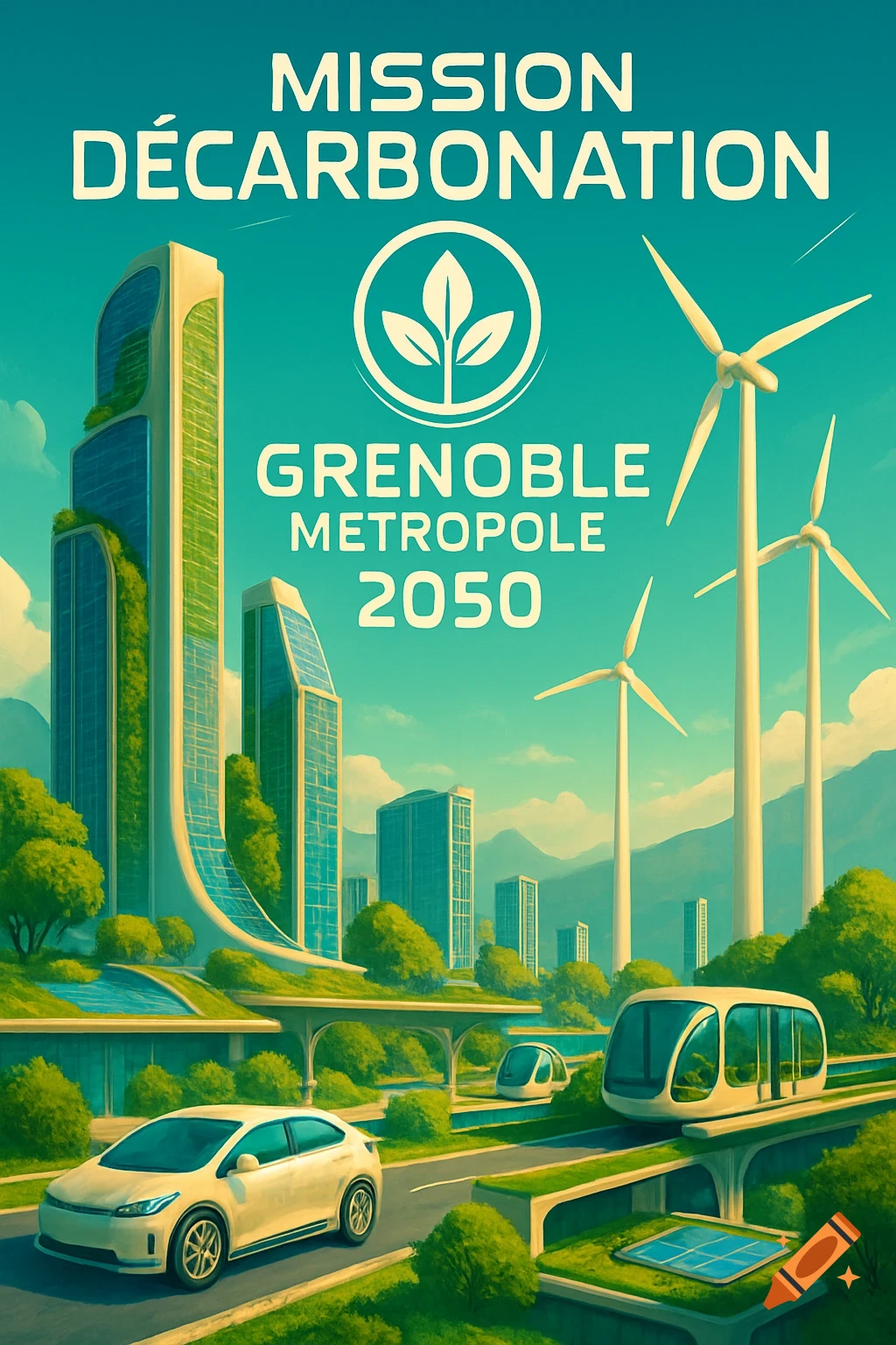 A minimalist graphic poster showing the Earth, an arrow pointing down ...