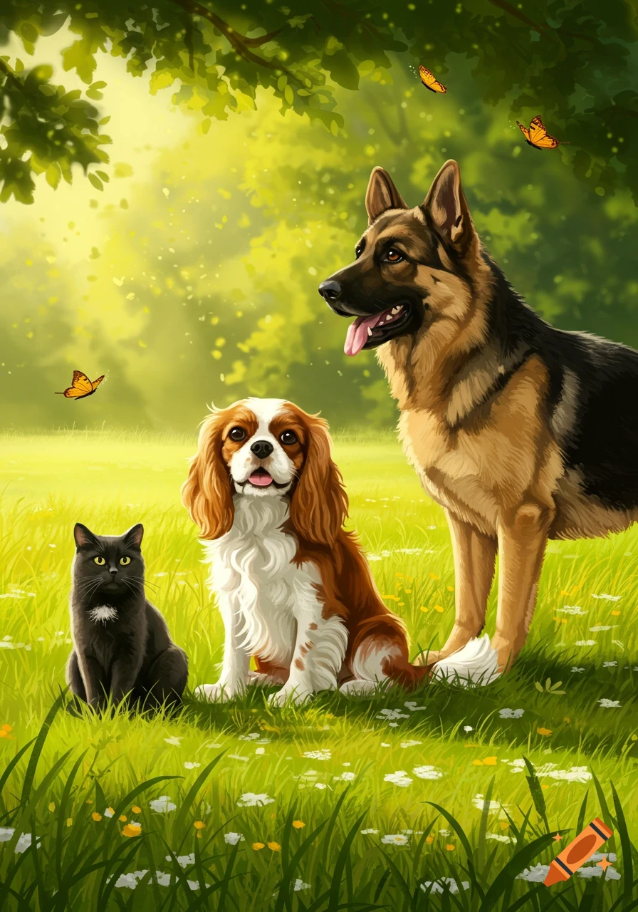 A watercolor painting of a lively Jack Russell terrier jumping to catch a red ball in a sunny ...