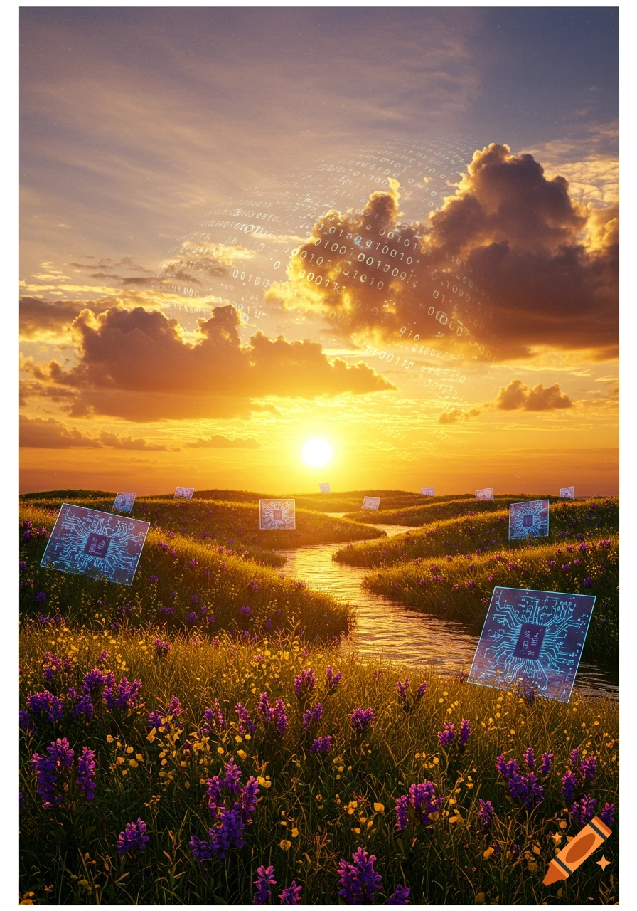 Sepia-toned landscape photo of a sunset reflecting on water in a field ...