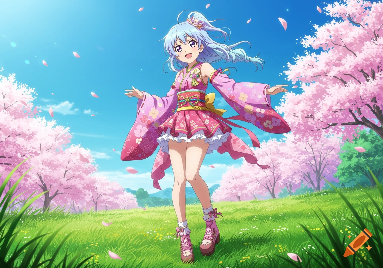 Vibrant anime illustration of a pink-haired magical girl making a heart ...