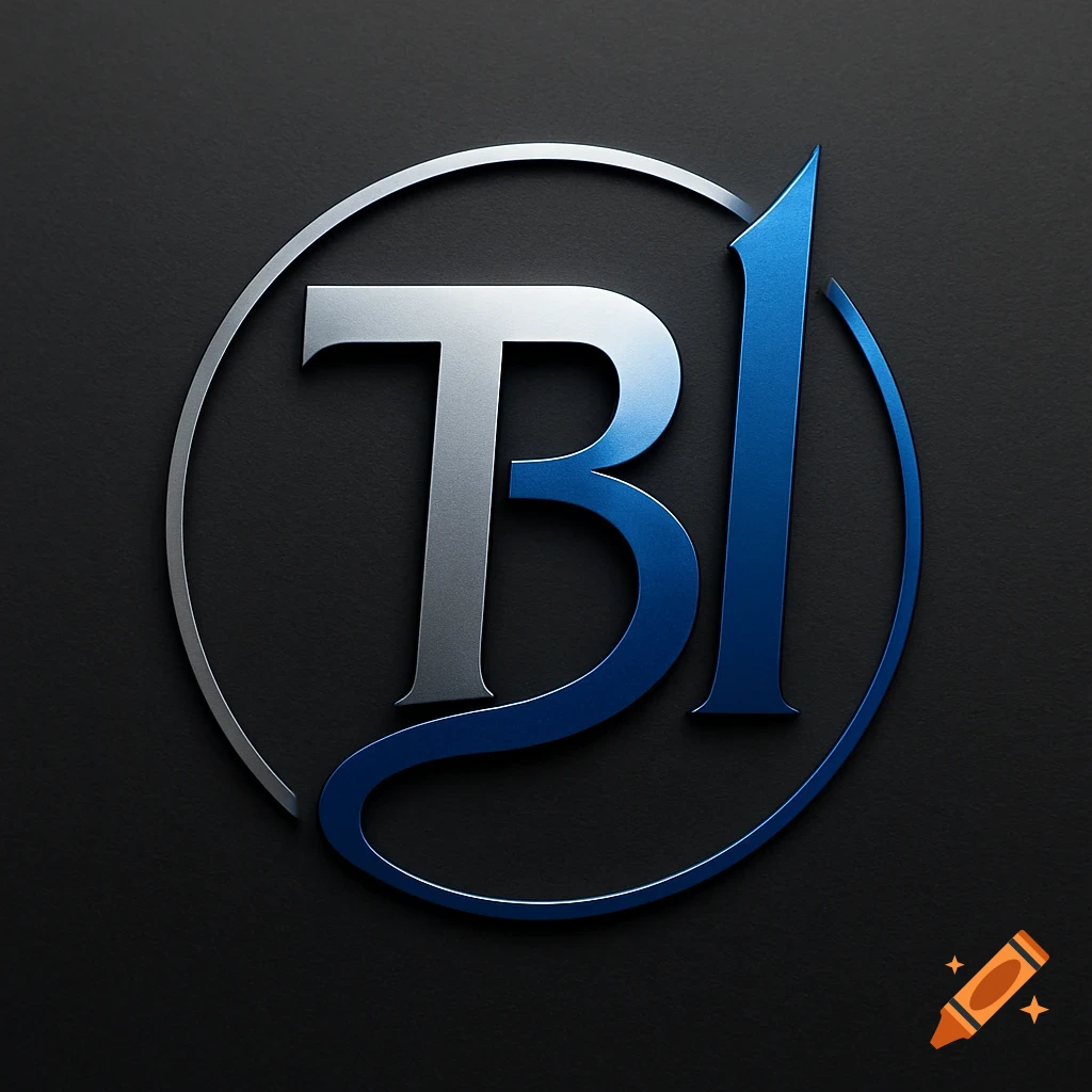 A stylized silver and blue metallic TBI logo inside a silver circular ...