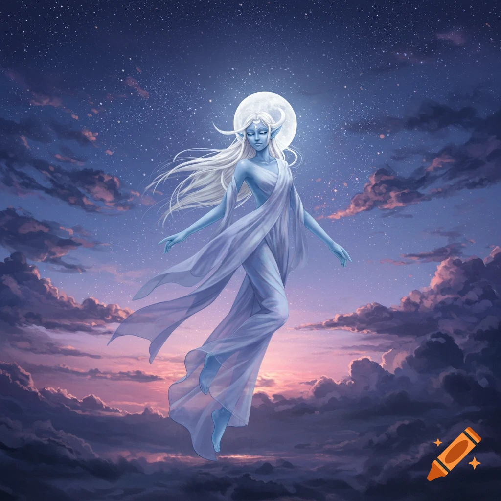 A blue-skinned fantasy character with white hair and armor floats above ...