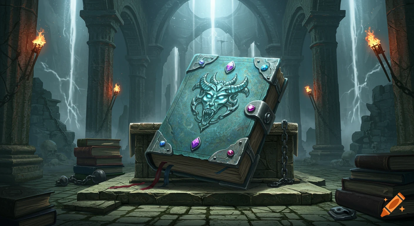 A stylized ethereal spade with a dragon skull head, bone handle, and ...